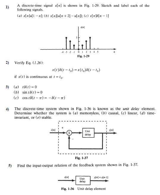 Solved A discrete-time signal xln] is shown in Fig. 1-29. | Chegg.com