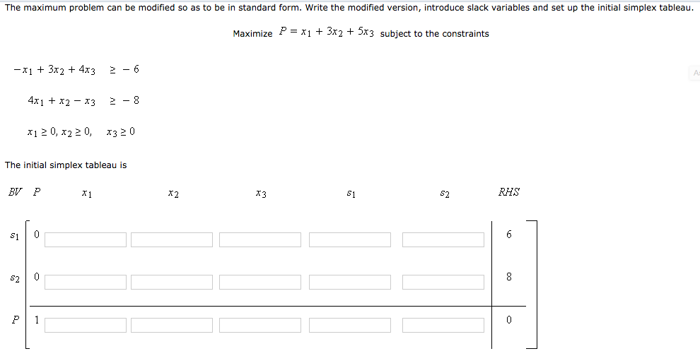 Solved The maximum problem can be modified so as to be in | Chegg.com