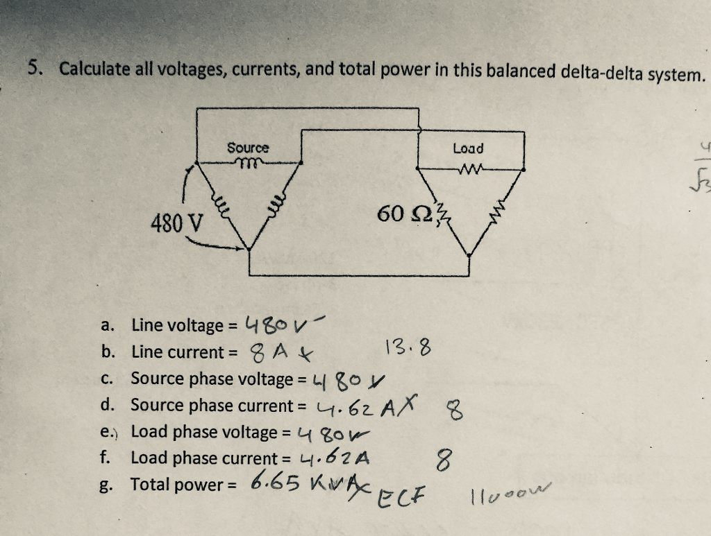 Solved 5. Calculate all voltages, currents, and total power | Chegg.com