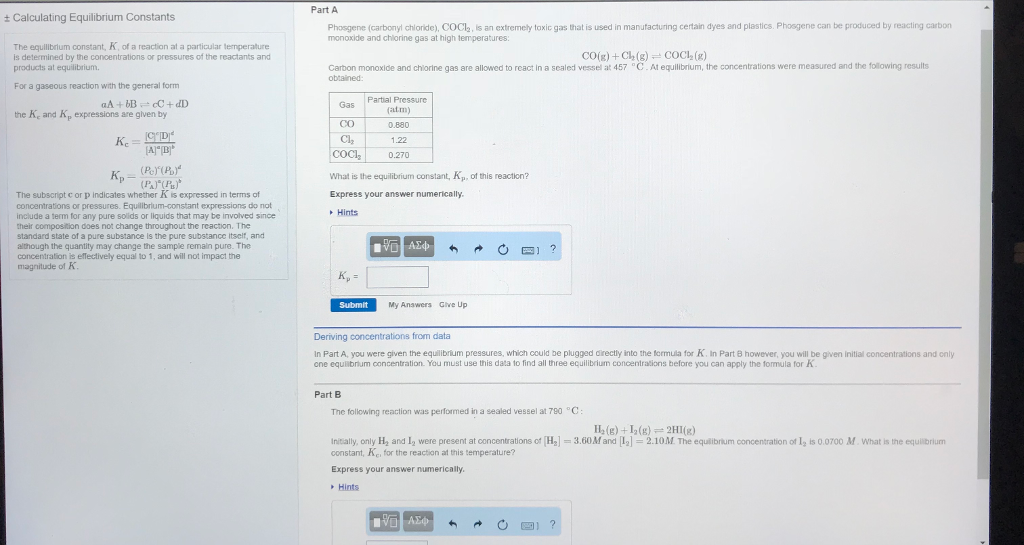 Solved Part A Calculating Equilibrium Constants The | Chegg.com