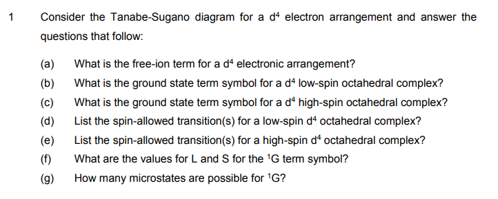 Solved 1 Consider the Tanabe-Sugano diagram for a d4 | Chegg.com