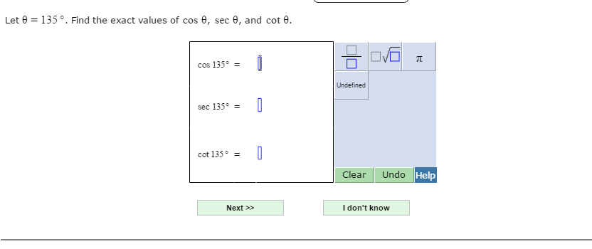 Solved Let theta = 135 degree Find the exact values of cos | Chegg.com