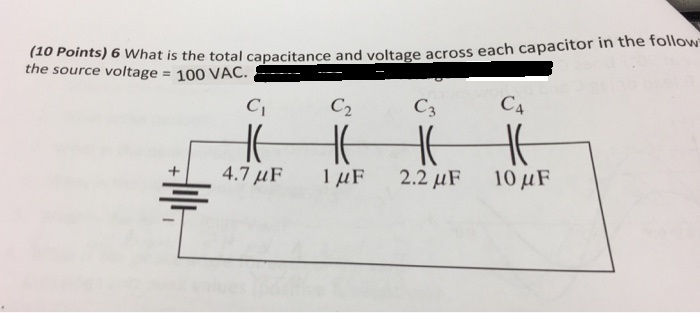 Solved What is the total capacitance and voltage across each | Chegg.com