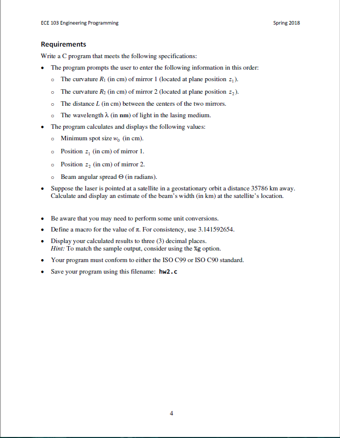 ECE 103 Engineering Programming Spring 2018 Primary | Chegg.com