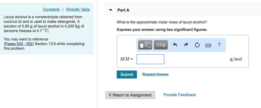 Solved Constants| Periodic Table Part A Lauryl alcohol is a | Chegg.com