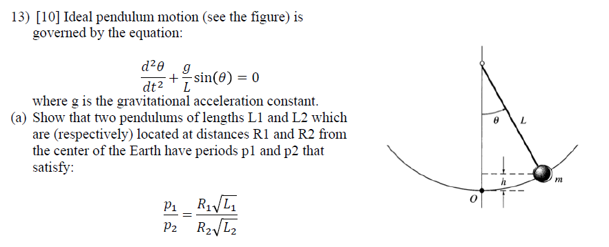 Solved Ideal pendulum motion (see the figure) is governed by | Chegg.com