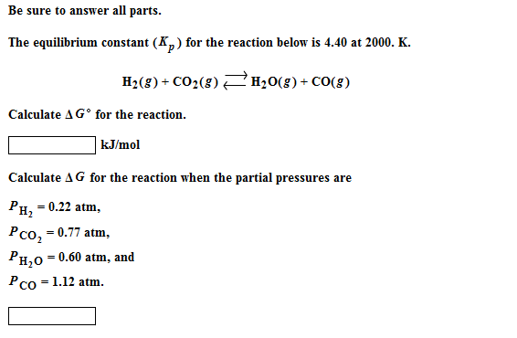 Solved The equilibrium constant (Kp) for the reaction below | Chegg.com