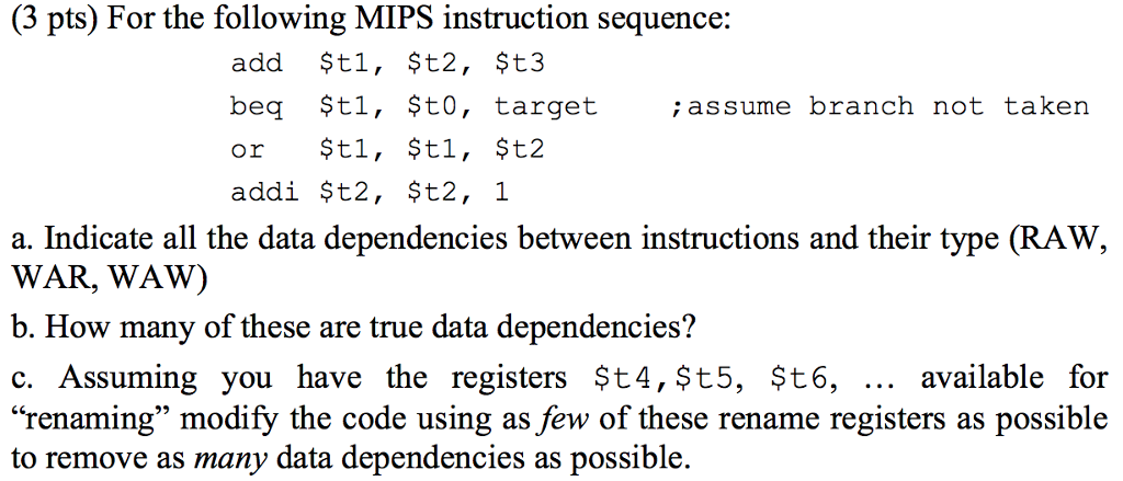 Solved For the following MIPS instruction sequence: add | Chegg.com