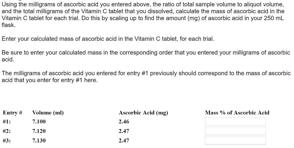 The mass of the tablet was 100 mg The aliquot | Chegg.com