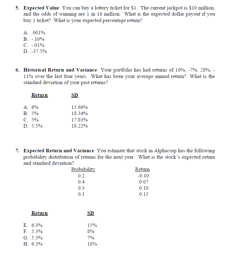 Solved 5. Expected Value You can buy a lottery ticket for | Chegg.com