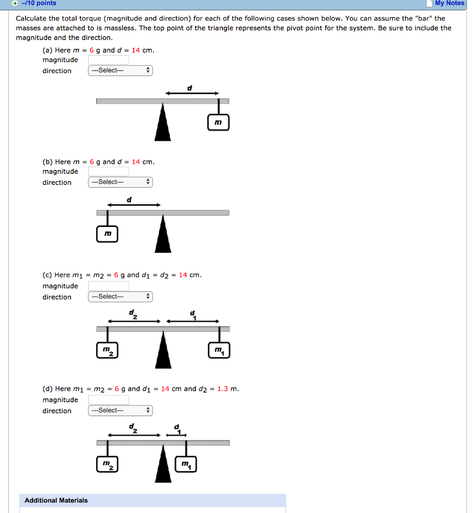 Solved -10 points My Notes Calculate the total torque | Chegg.com
