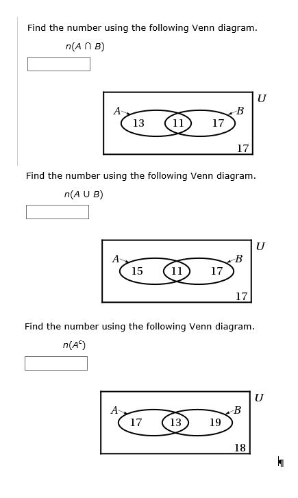 Solved Find the number using the following Venn diagram. n(A | Chegg.com