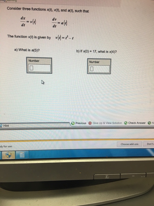 Solved Consider three functions x(t), v(t), and a(t), such | Chegg.com