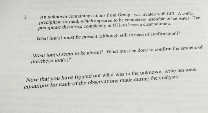 Solved 2. An unknown containing cations from Group I was | Chegg.com