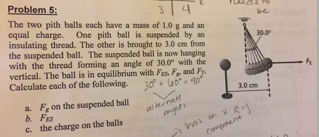 Solved Problem 5: The two pith balls each have a mass of 1.0 | Chegg.com