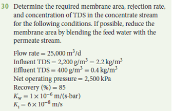 30 Determine the required membrane area, rejection | Chegg.com