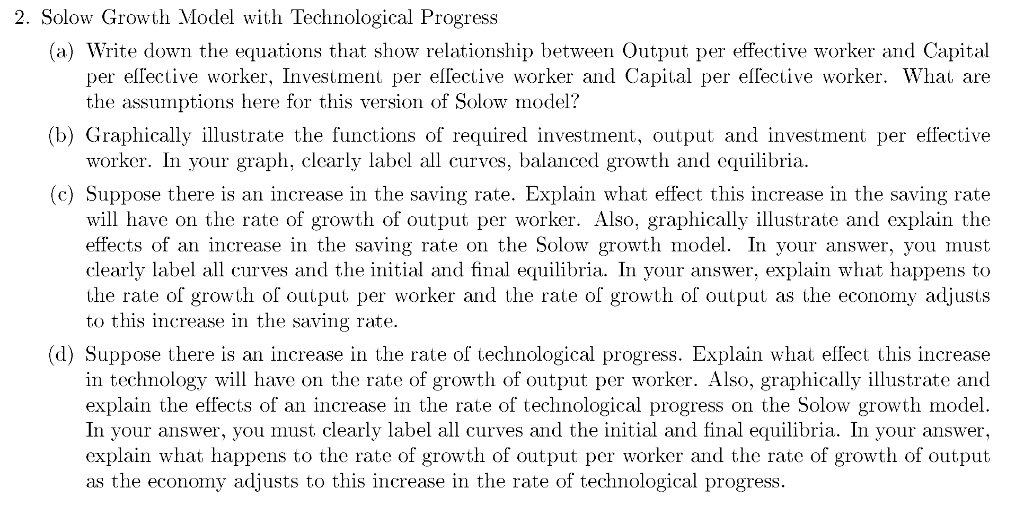 Solved Solow Growth Model with Technological Progress (a) | Chegg.com