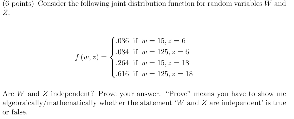 Solved 6 points) Consider the following joint distribution | Chegg.com