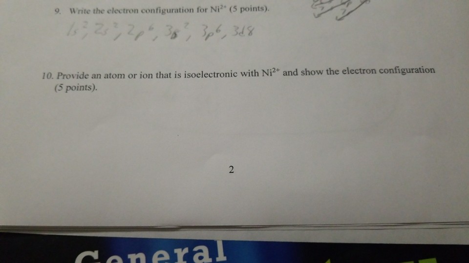 Solved 9. Write the electron configuration for Ni2 (5 | Chegg.com