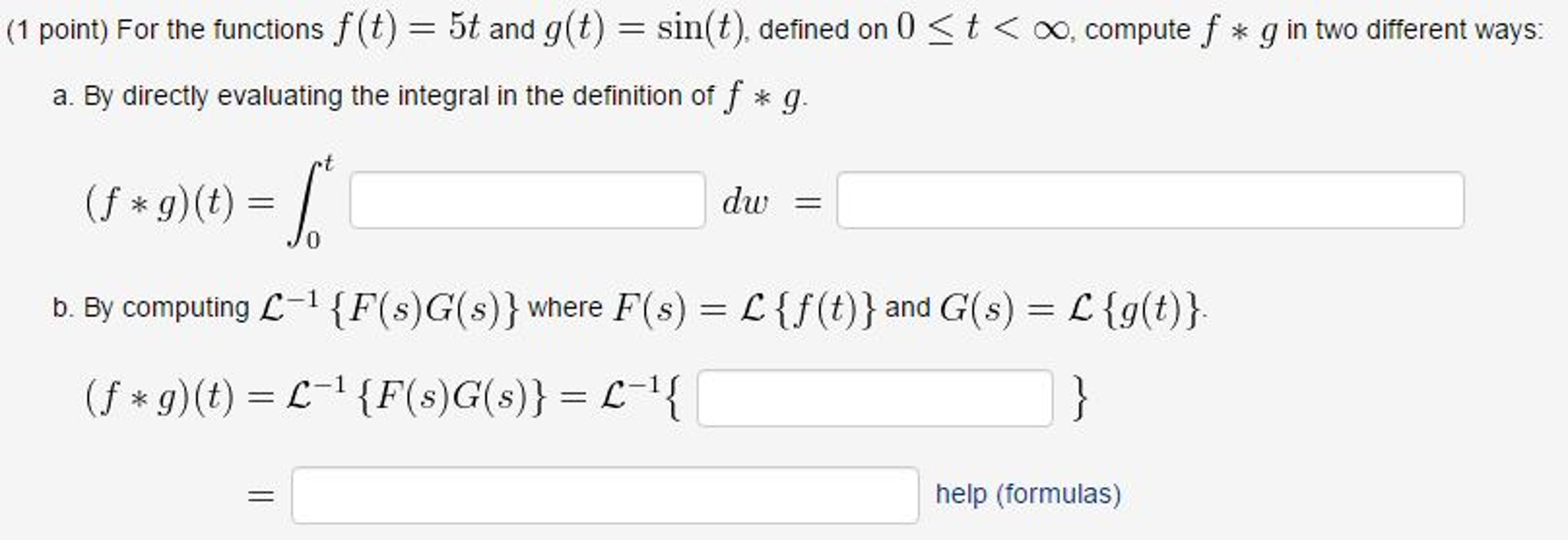 Solved For The Functions F t 5t And G t Sin t Chegg