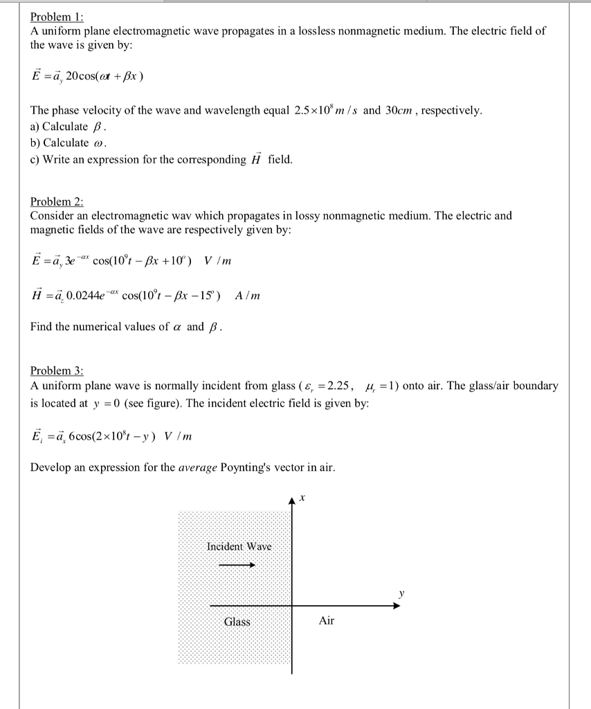 Solved Problem 1: A uniform plane electromagnetic wave | Chegg.com