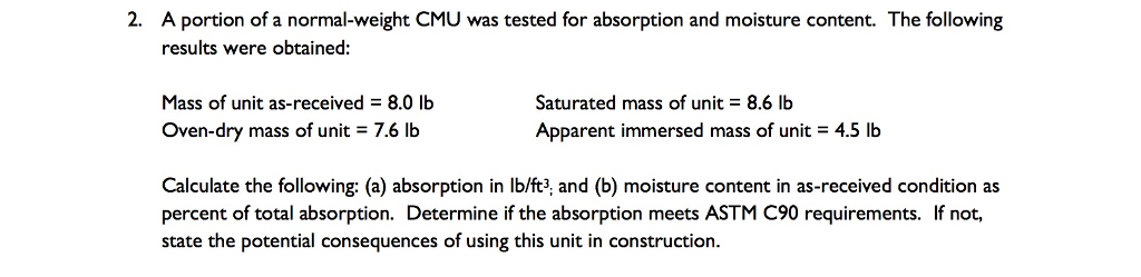 Solved A portion of a normal-weight CMU was tested for | Chegg.com