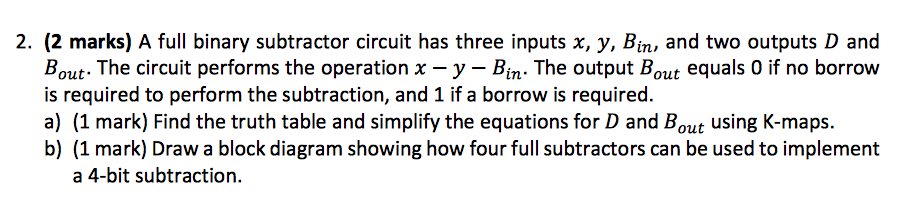 Solved 2· (2 marks) A full binary subtractor circuit has | Chegg.com