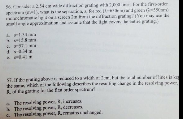 Solved Consider a 2.54 cm wide diffraction grating with | Chegg.com