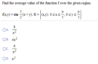 Solved Find the average value of the function f over the | Chegg.com
