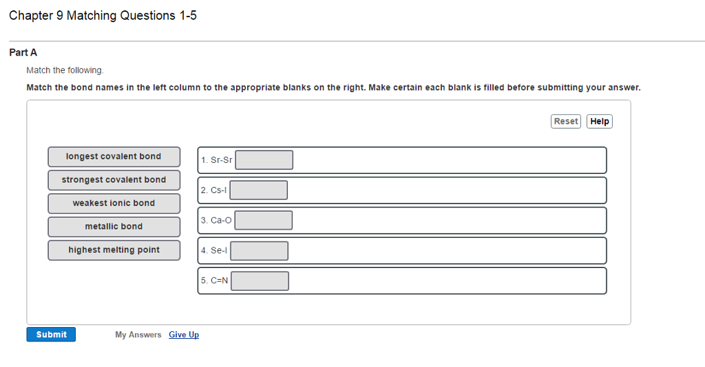 Solved Match the following. Match the bond names in the | Chegg.com