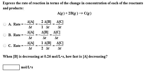 Solved Express the rate of reaction in terms of the change | Chegg.com