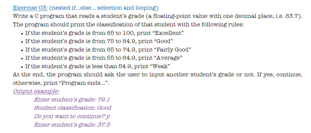 Solved Write a C program that reads a student's grade (a | Chegg.com