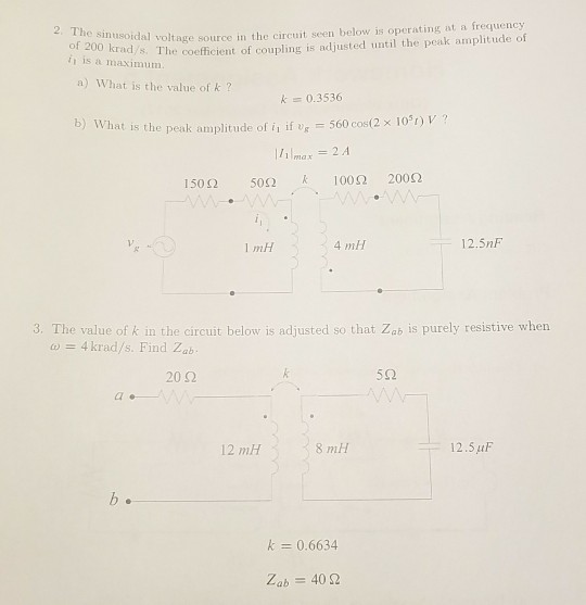 Solved 1. Consider the linear transformer circuit given | Chegg.com