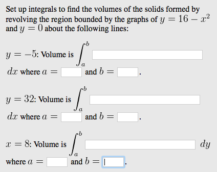 Solved Set up integrals to find the volumes of the solids | Chegg.com