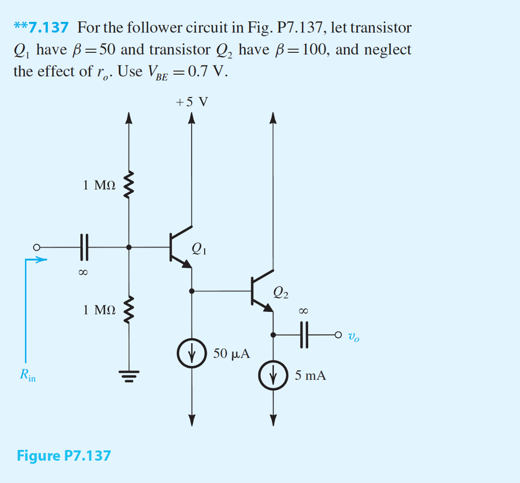 Solved For the follower circuit in Fig. P7.137, let | Chegg.com