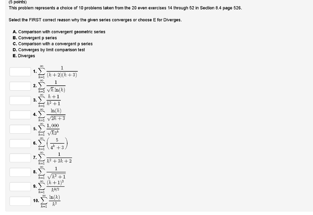 Solved (5 points) This problem represents a choice of 10 | Chegg.com