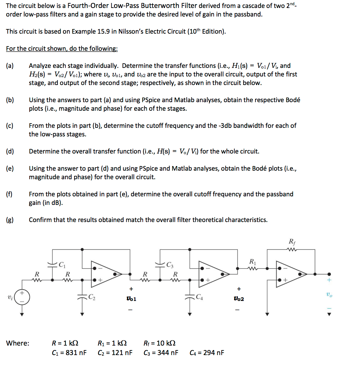 Solved The circuit below is a Fourth-Order Low-Pass | Chegg.com