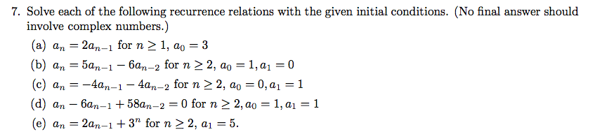 Solved Solve each of the following recurrence relations with | Chegg.com
