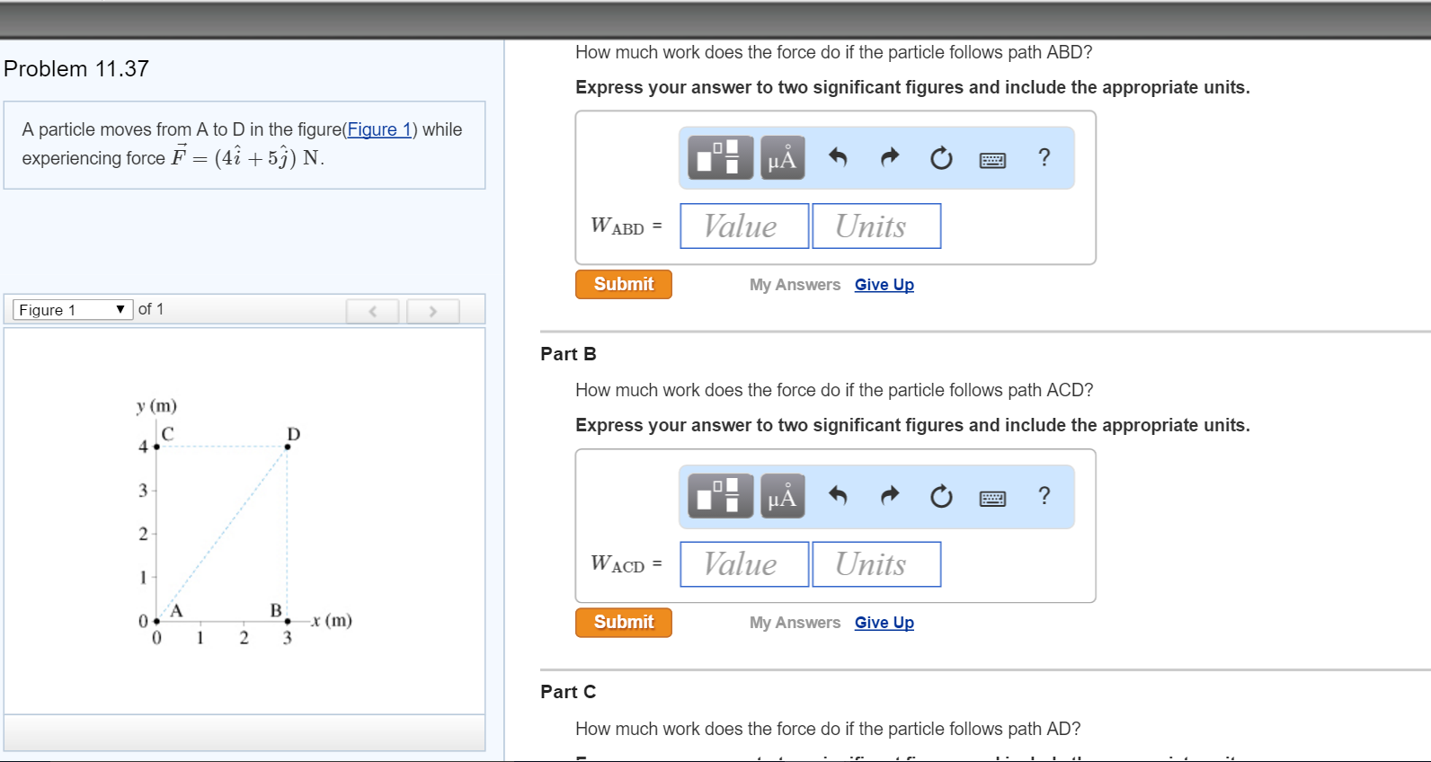 Solved A particle moves from A to D in the figure(Figure 1) | Chegg.com