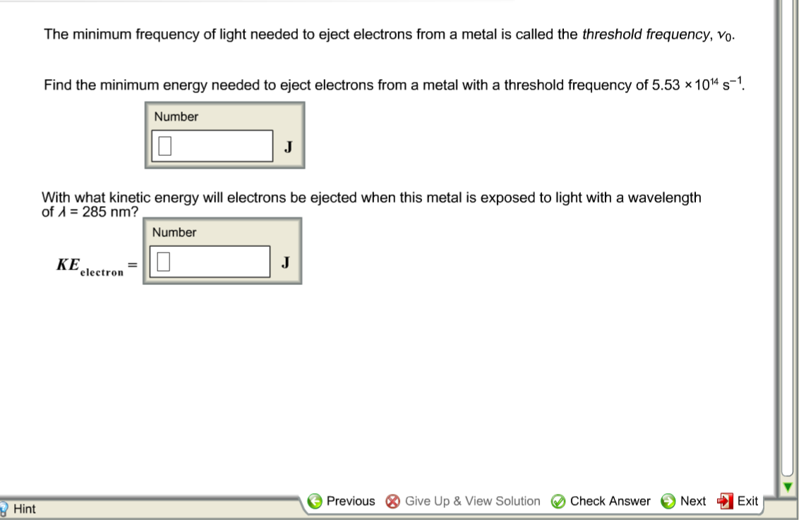 Solved The minimum frequency of light needed to eject | Chegg.com