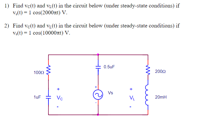 Solved 1) Find vc(t) and vi(t) in the circuit below (under | Chegg.com