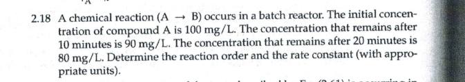 Solved A chemical reaction (A rightarrow B) occurs in a | Chegg.com