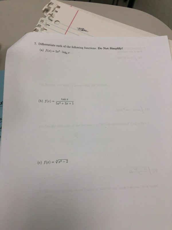 Solved 7. Differentiate each of the following functions. Do | Chegg.com