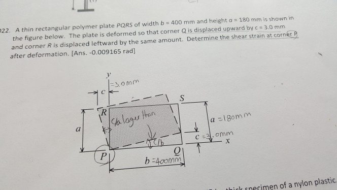 Solved A thin rectangular polymer plate PQRS of width b = | Chegg.com