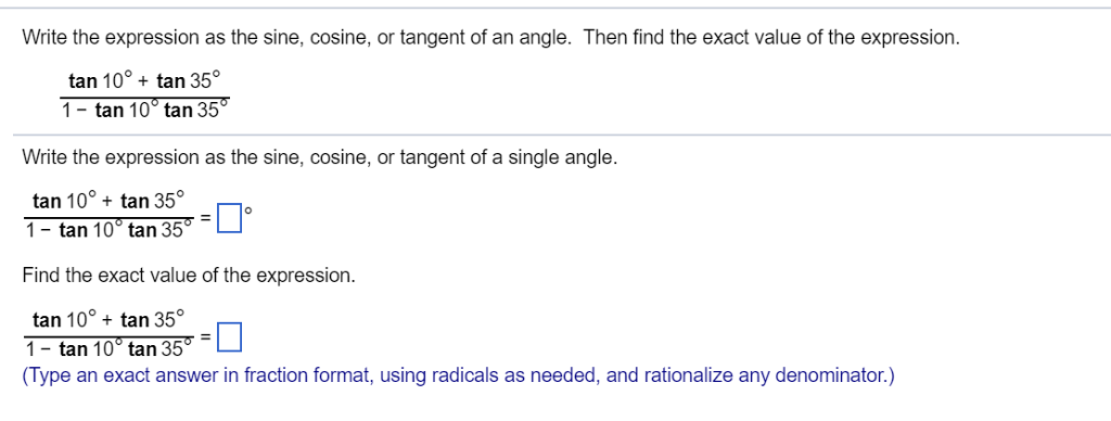 Solved Write the expression as the sine, cosine, or tangent | Chegg.com