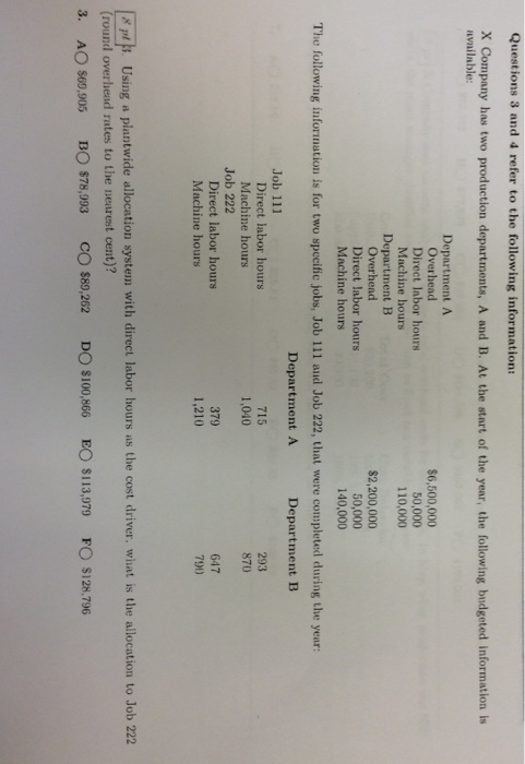 Solved Questions 3 and 4 refer to the following information: | Chegg.com