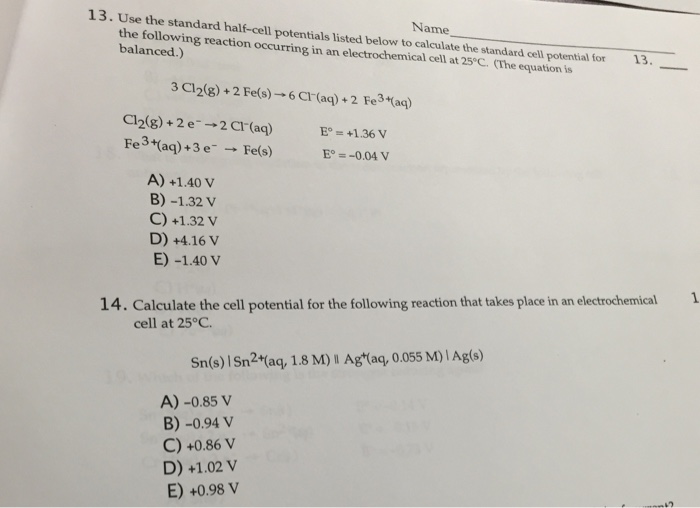 Solved Use the standard half-cell potentials listed below to | Chegg.com