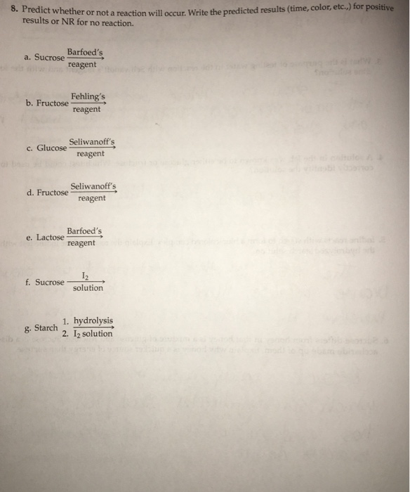 Solved 8. Predict whether or not a reaction will occur. | Chegg.com