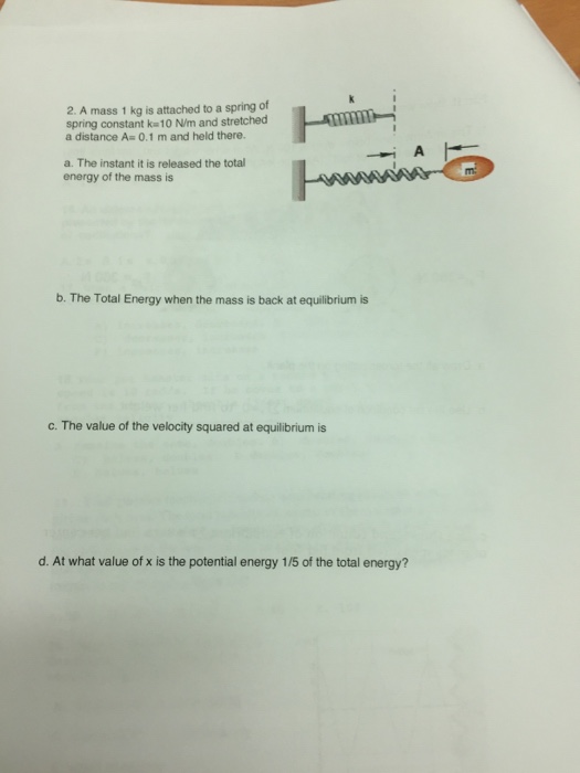 Solved a mass 1kg is attached to a spring of constant k = | Chegg.com