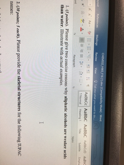 Solved Please give two concise reasons why aliphatic | Chegg.com